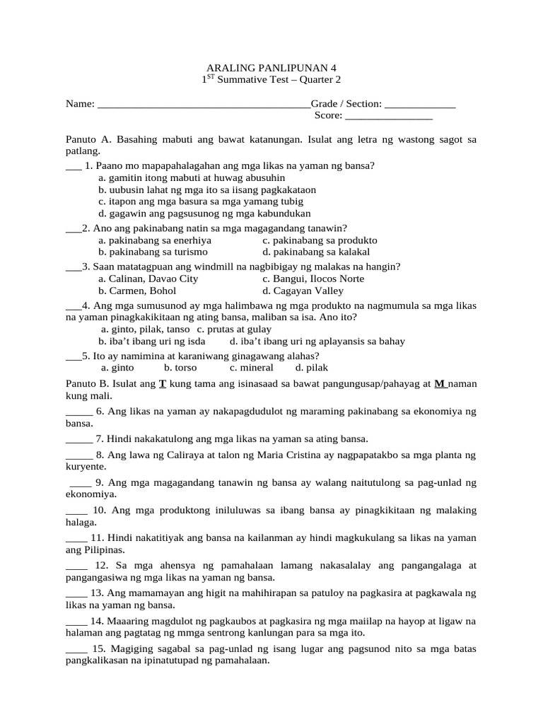1ST Summative Test AP | PDF