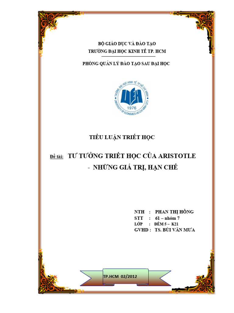 (123doc) - Tieu-Luan-Triet-Hoc-Tu-Tuong-Triet-Hoc-Cua-Arixtot-Gia-Tri-Va-Han-Che | PDF