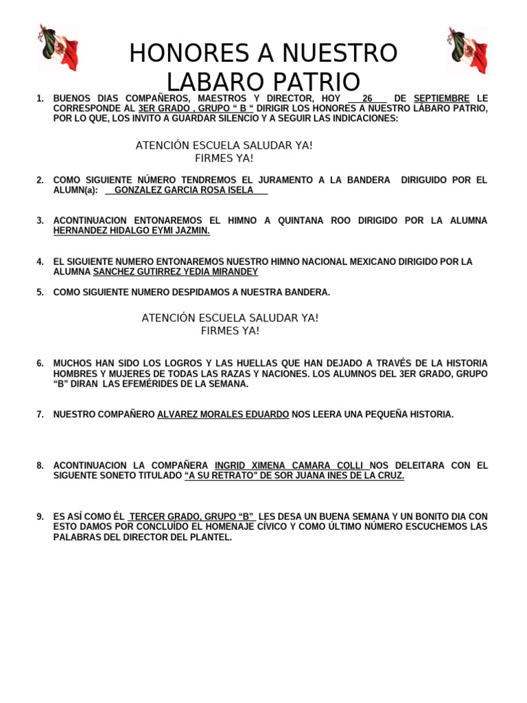 formato de honores a la bandera | PDF