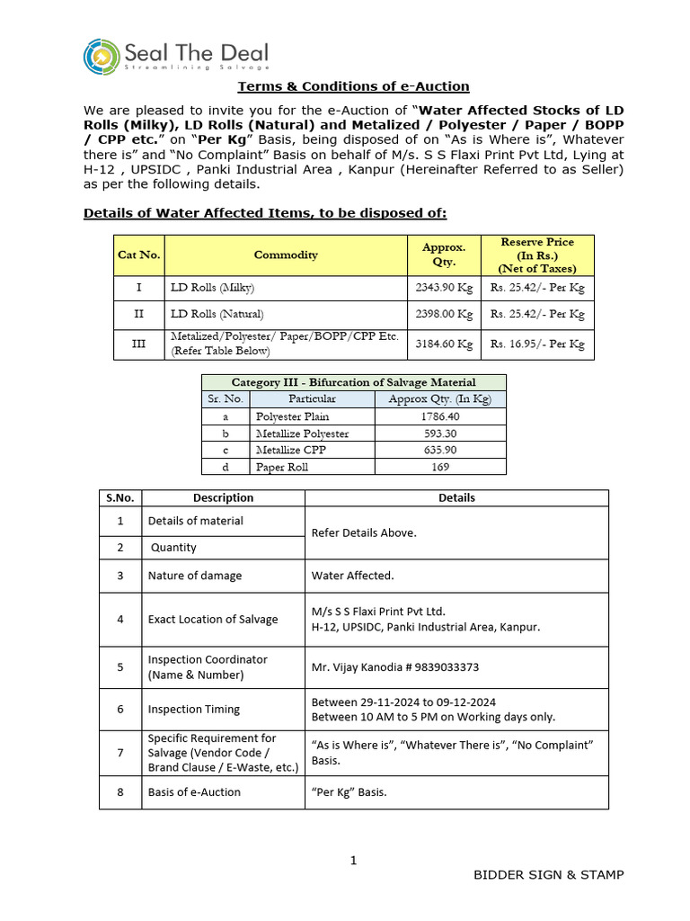 Amended Terms & Conditions of E-Auction | PDF | Auction | Insurance