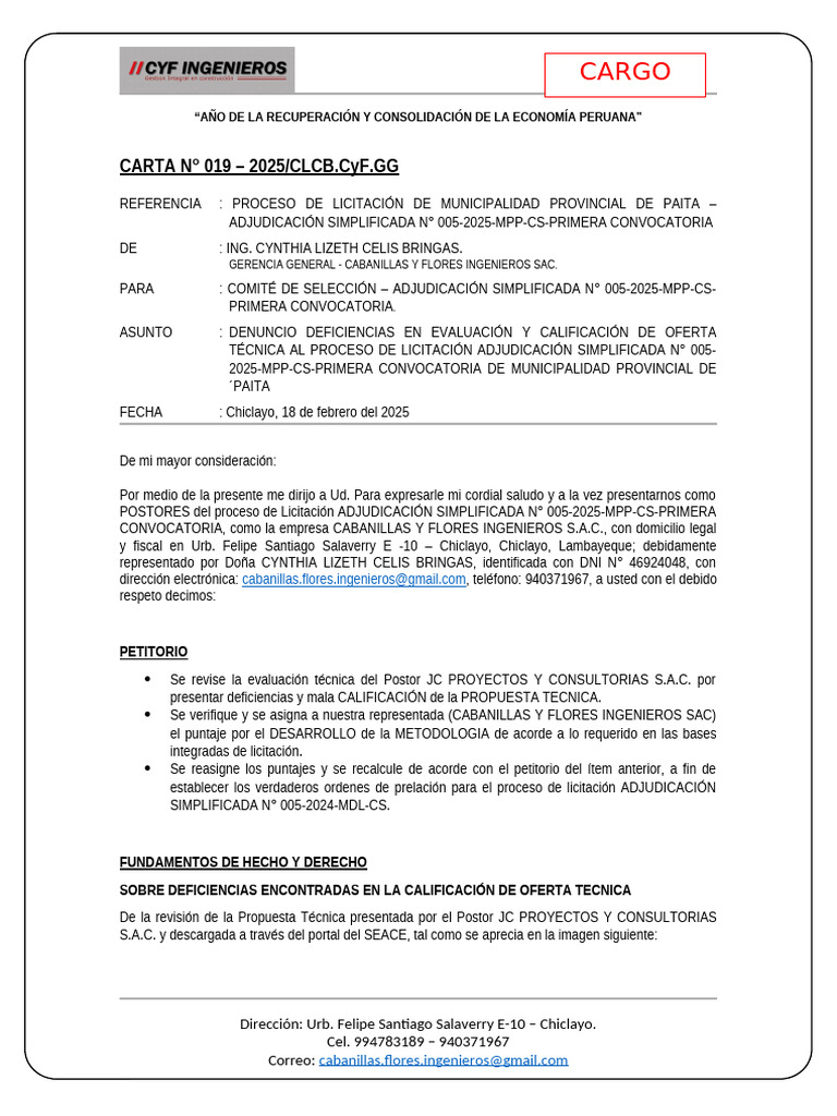 Carta 012-2025 - Inpugnación Paita | PDF