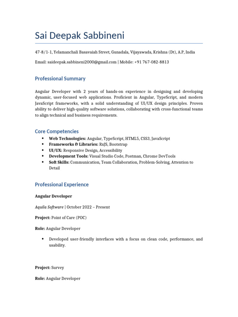 Sai Deepak Sabbineni Professional CV | PDF | Computing | Computer Science
