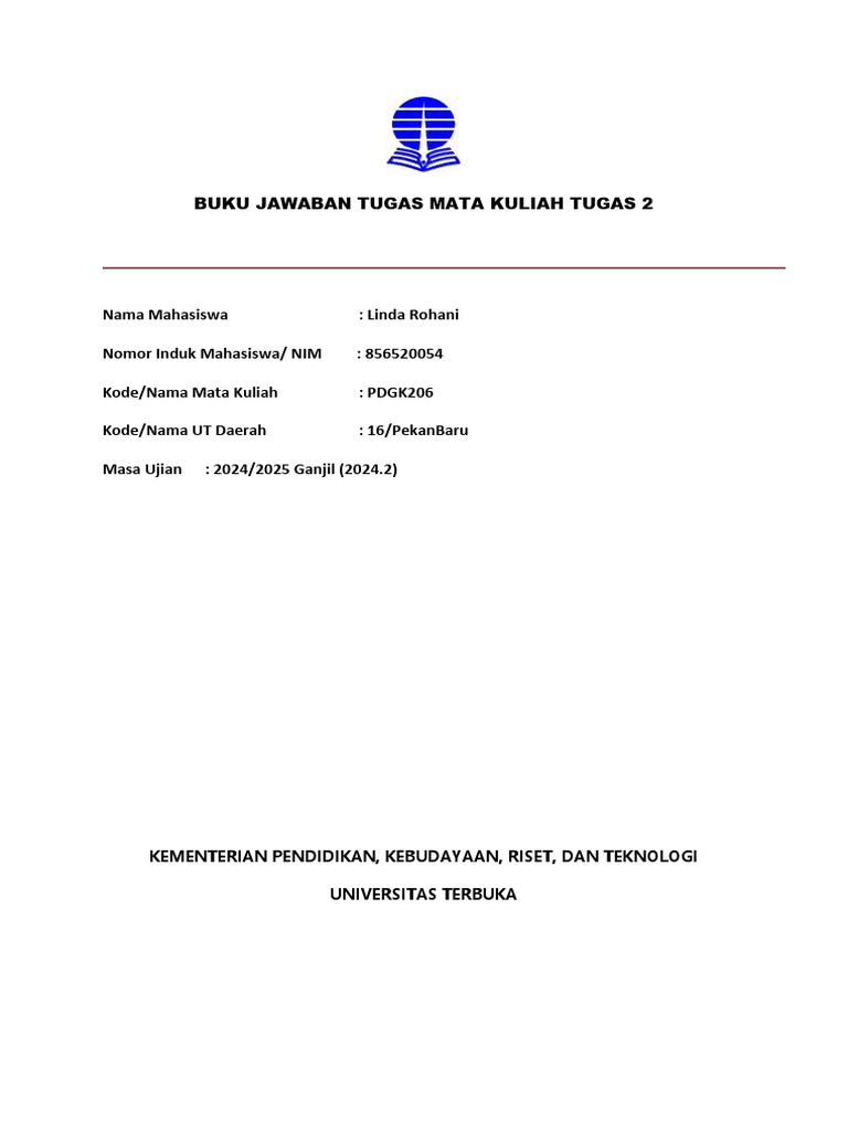 Buku Jawaban Tugas Mata Kuliah Tugas TMK 2 MTK Linda Rohani SMT 5 Riau Bermarwah | PDF