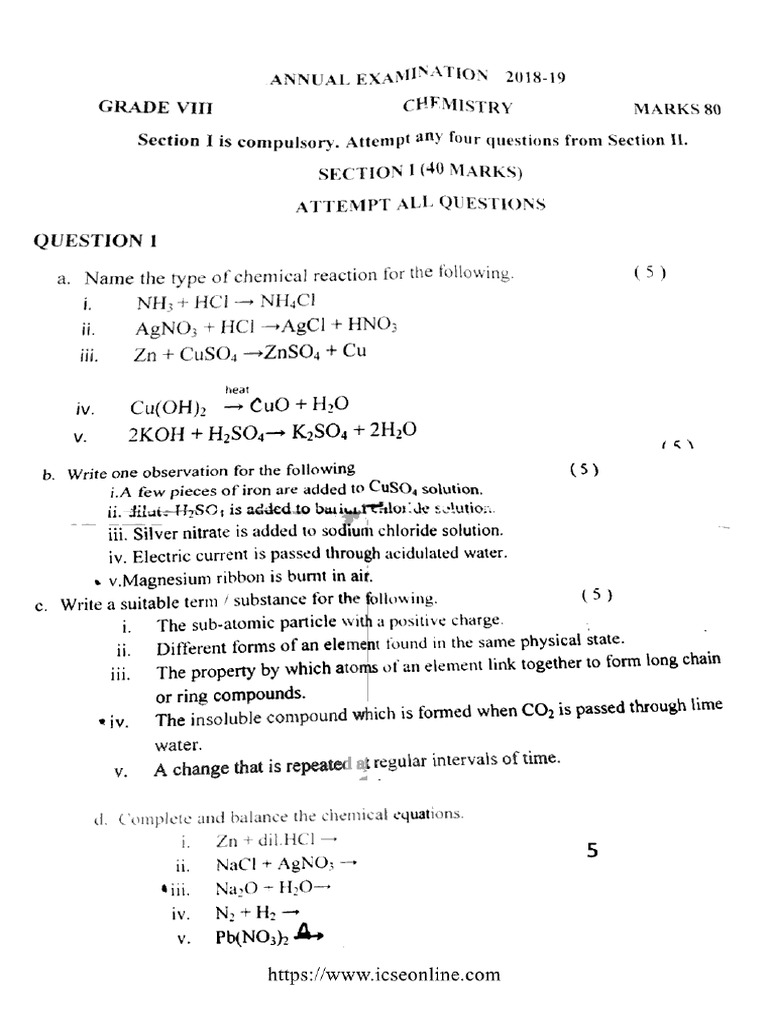 Icse Class 8 Chemistry 220922 2019 | PDF