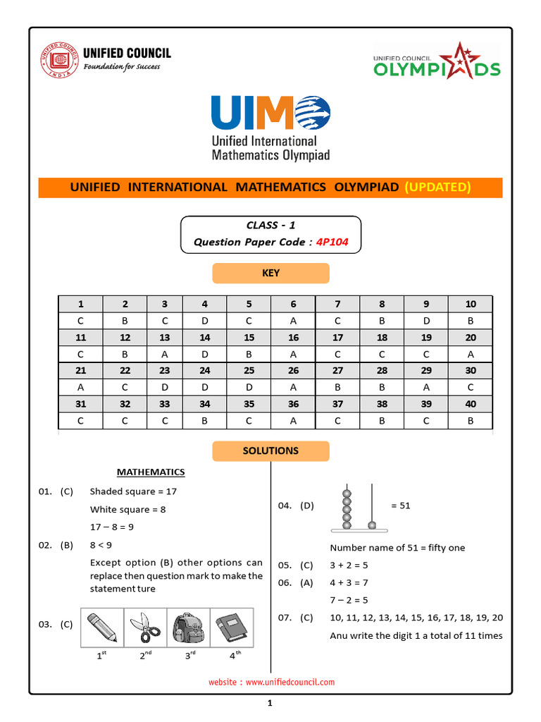 CL_1_UIMO-2024-Paper-4P104 Key-Updated | PDF