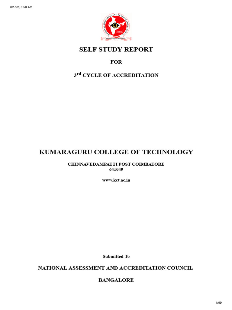 Self Study Report: FOR 3 Cycle of Accreditation | PDF | Doctor Of Philosophy