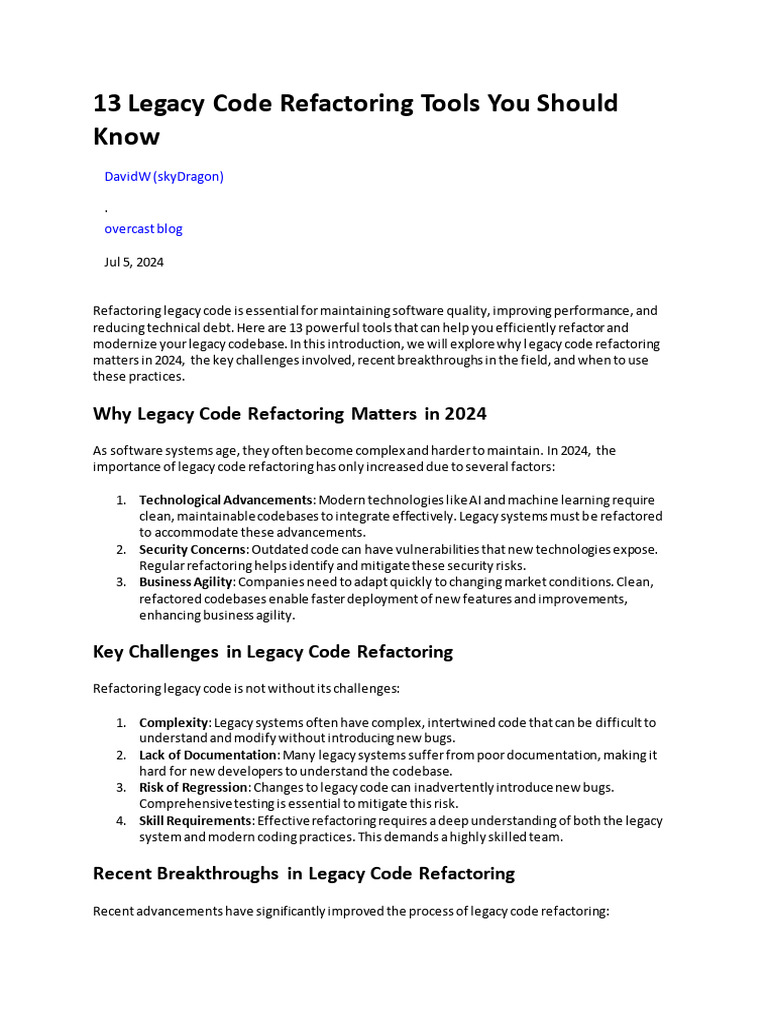 13 Legacy Code Refactoring Tools You Should Know - Overcast Blog | PDF | Eclipse (Software ...