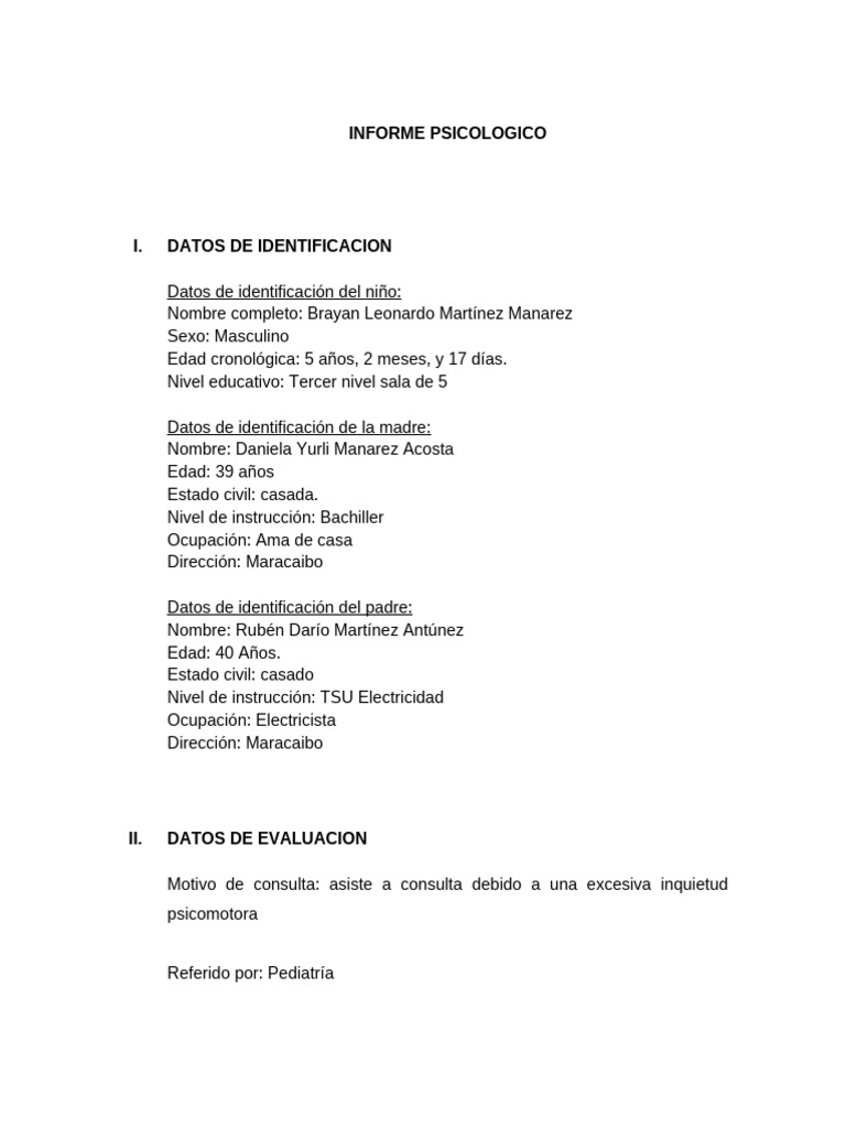 INFORME Brayan MARTINEZ TERMINADO | PDF | Desorden hiperactivo y deficit de atencion | Cognición