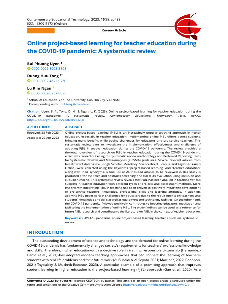 Online Project Based Learning For Teacher Education During The Covid 19 Pandemic A Systematic ...
