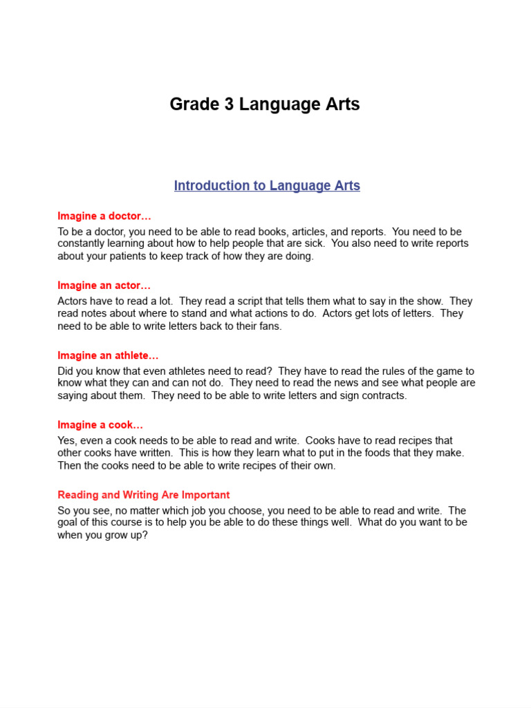 Grade 3 Language Arts - Lesson Manual | PDF