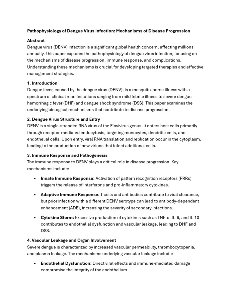 Pathophysiology of Dengue Virus Infection - Mechanisms of Disease Progression | PDF | Immune ...
