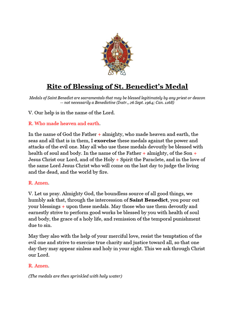 Blessing of St. Benedict Medals | PDF