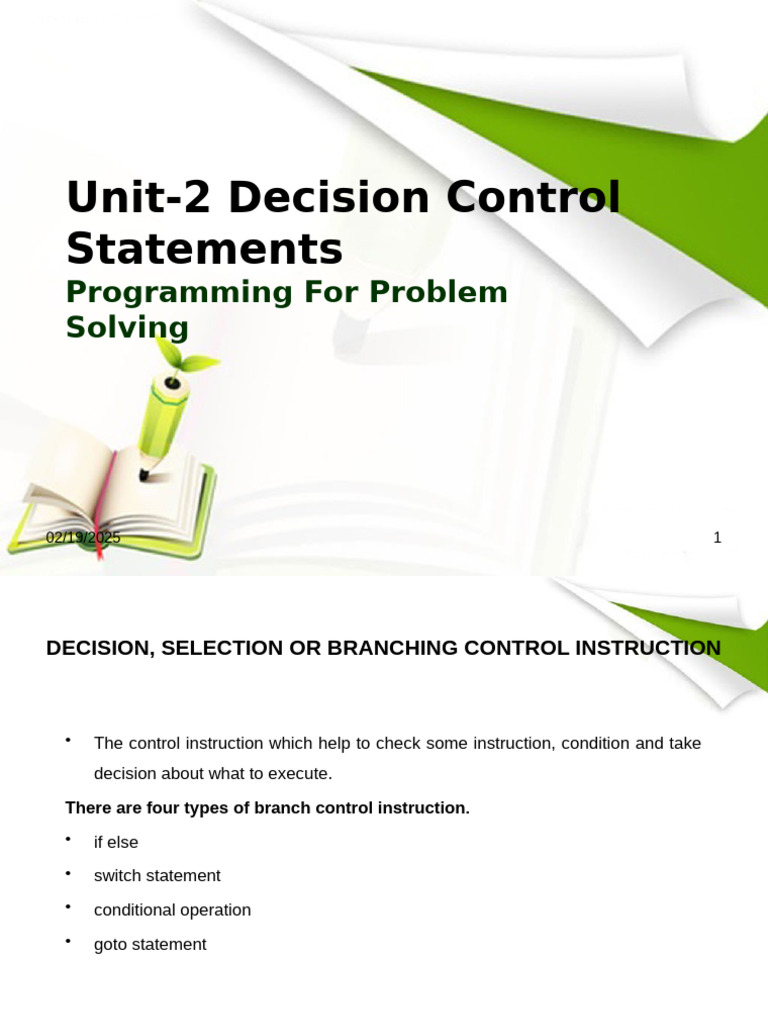 PPS Unit-2 Decision Control Statements | PDF | Software Engineering | Computer Programming