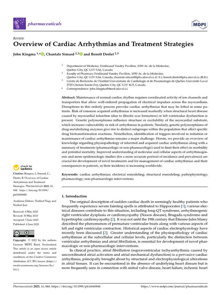 Overview of Cardiac Arrhythmias and Treatment Strategies | PDF ...