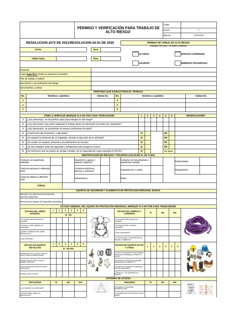 Permiso de Trabajos de Alto Riesgo | PDF