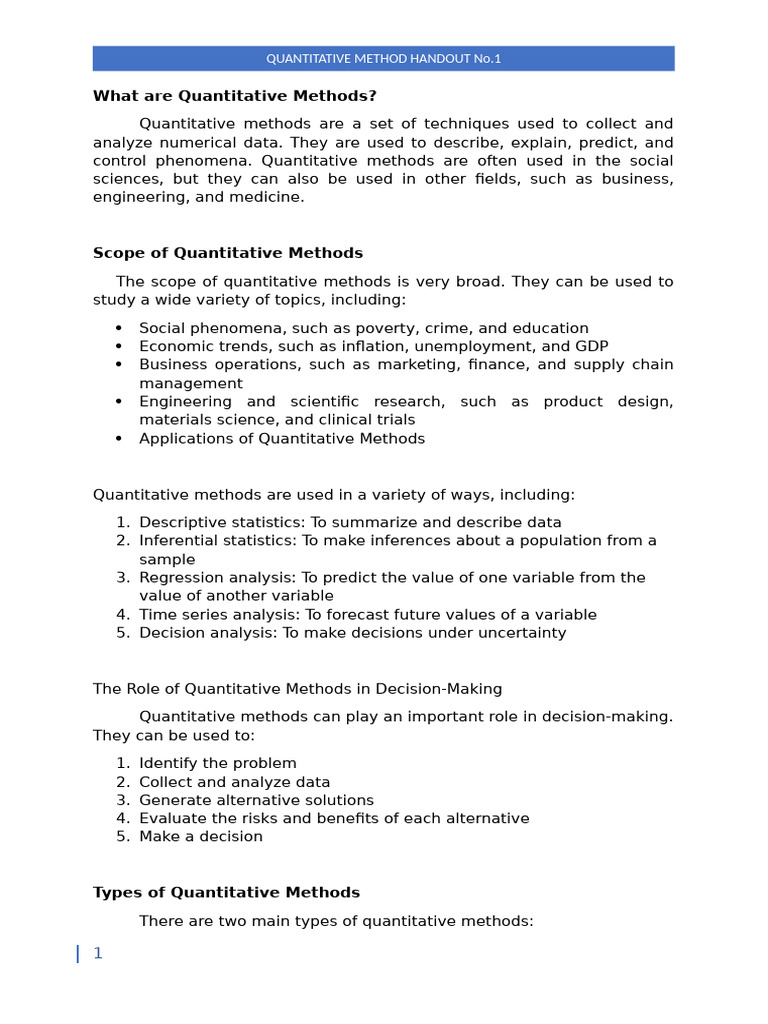 1-What-are-Quantitative-Methods | PDF | Statistics | Level Of Measurement