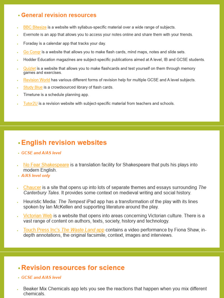 Subject Specific Revision Sites and Resources | PDF | Flashcard