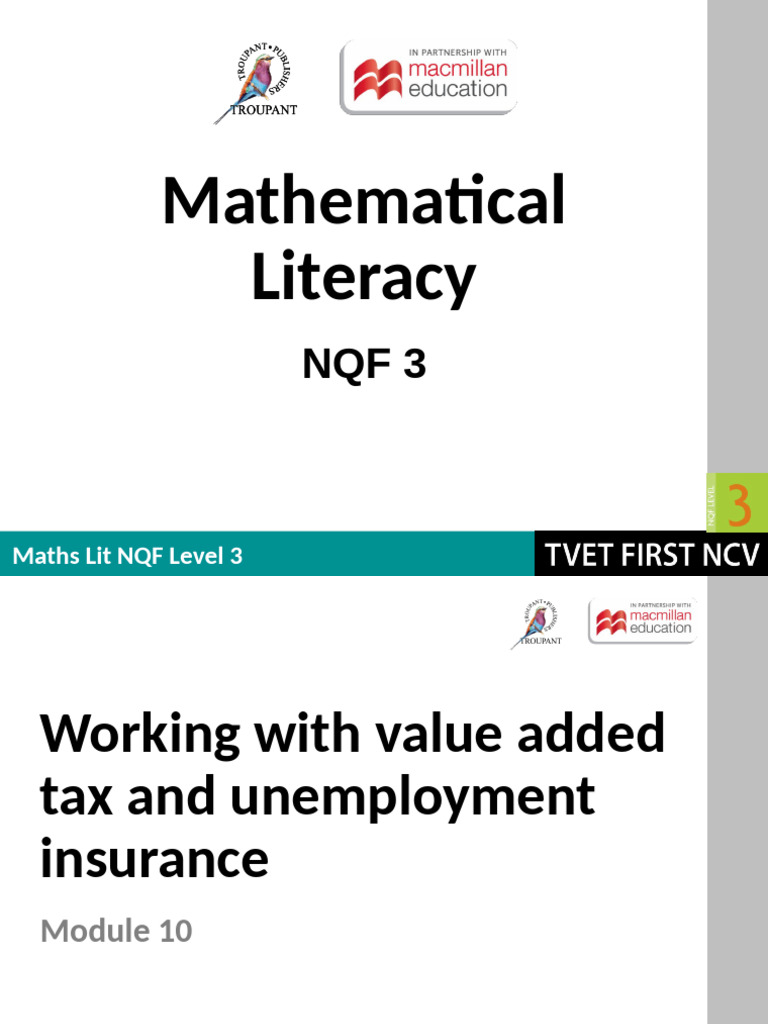 Mathematical Literacy Level 3 Module 10 | PDF | Value Added Tax | Government Finances