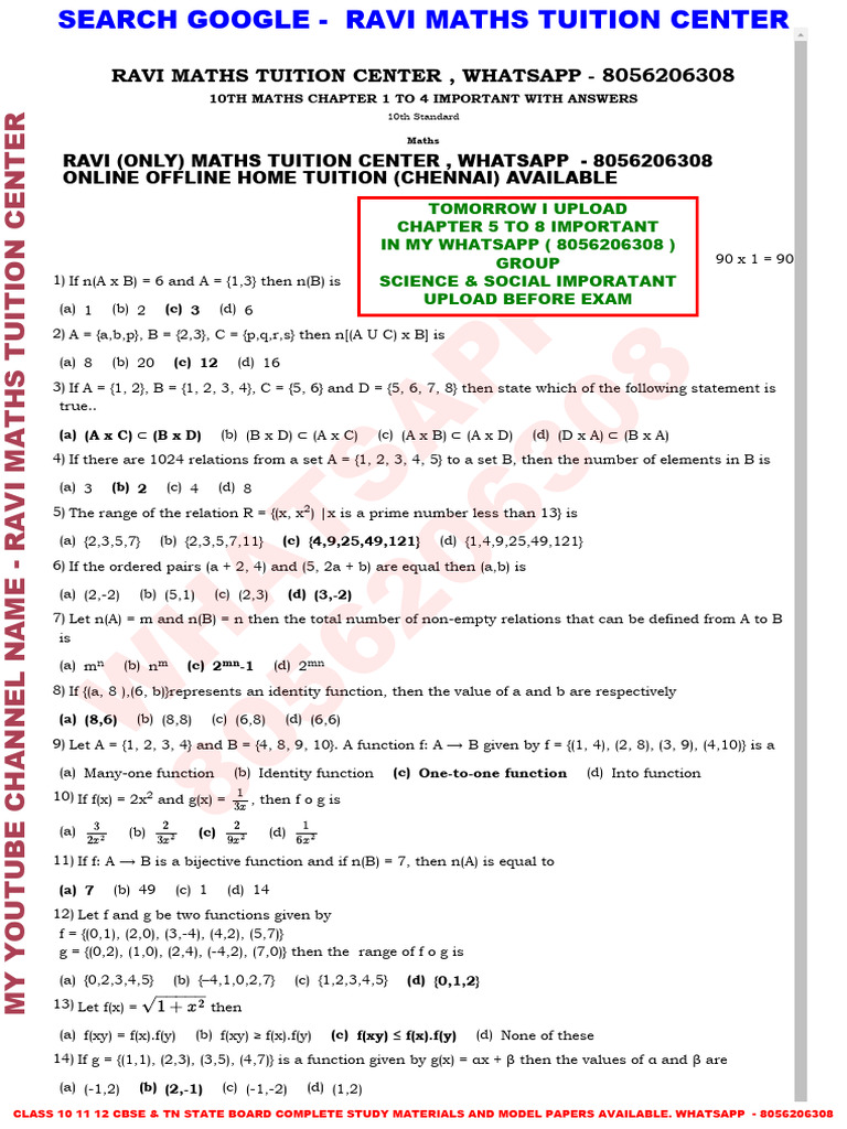 Namma Kalvi 10th Maths Important Questions With Answers EM 221816 | PDF ...