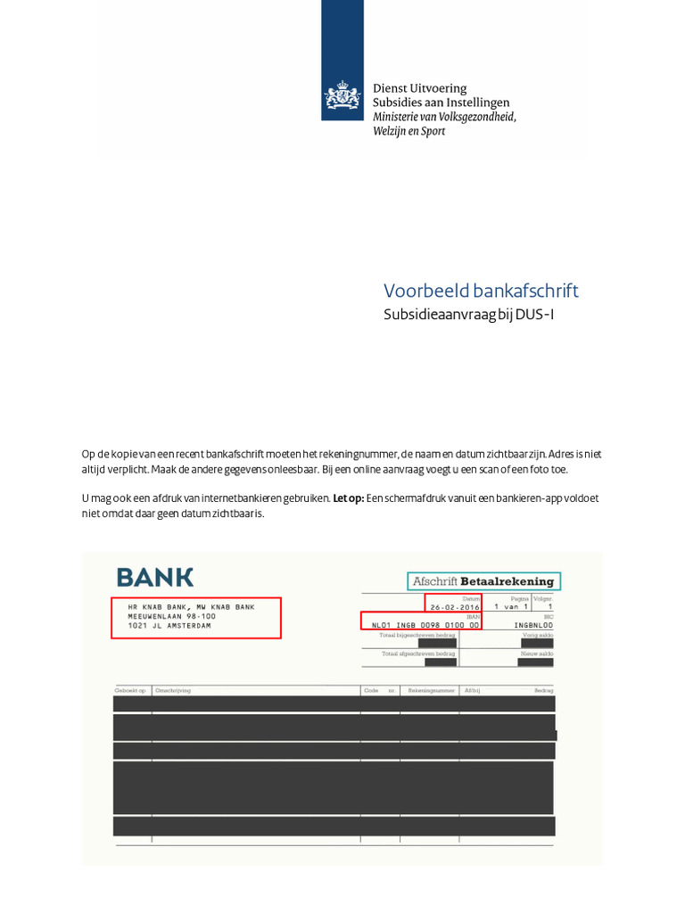 Voorbeeld Bankafschrift | PDF