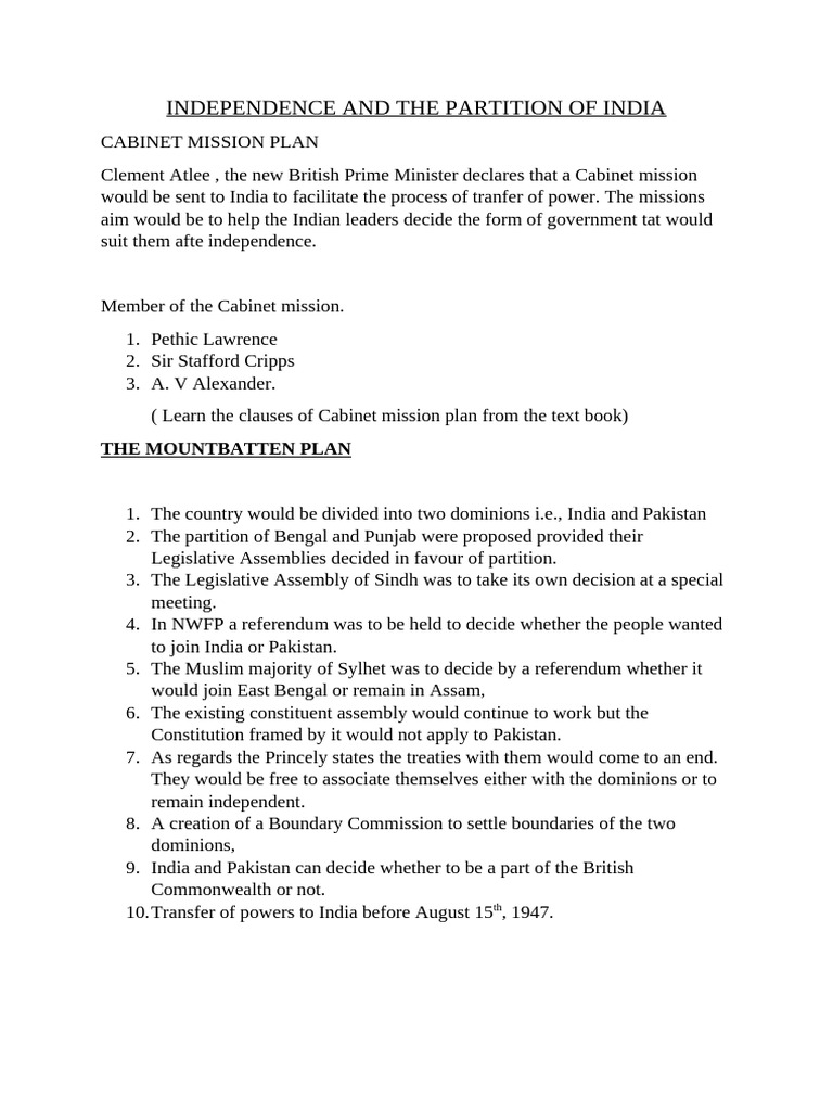 India-Pakistan Partition Plans Explained | PDF | Partition Of India ...