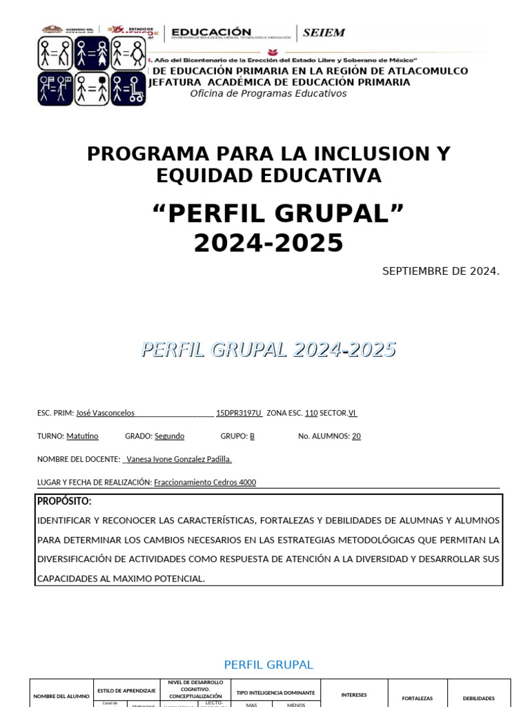1) Perfil Grupal 2024-2025 | PDF | Inteligencia | Evaluación