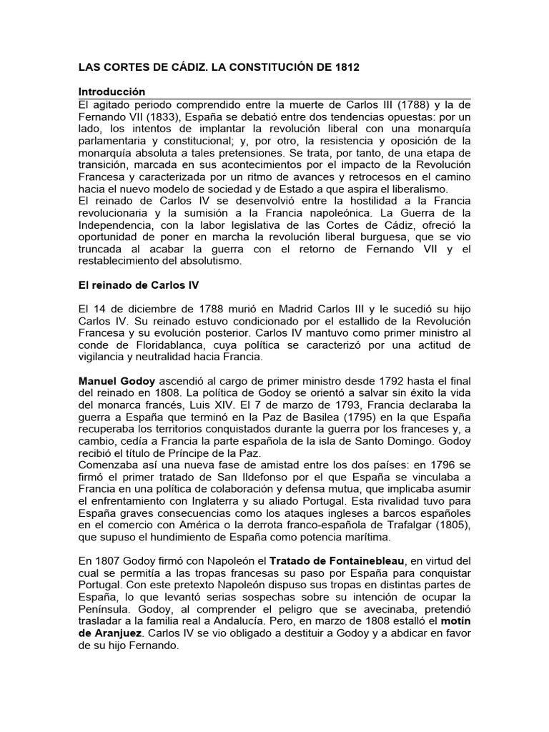 Las Cortes de Cádiz. La Constitución de 1812. | PDF | Napoleón | Guerra ...