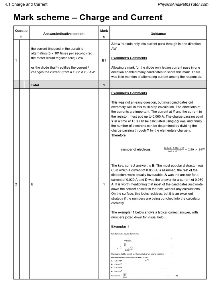 Charge and Current Mark Scheme | PDF | Force | Electrical Conductor