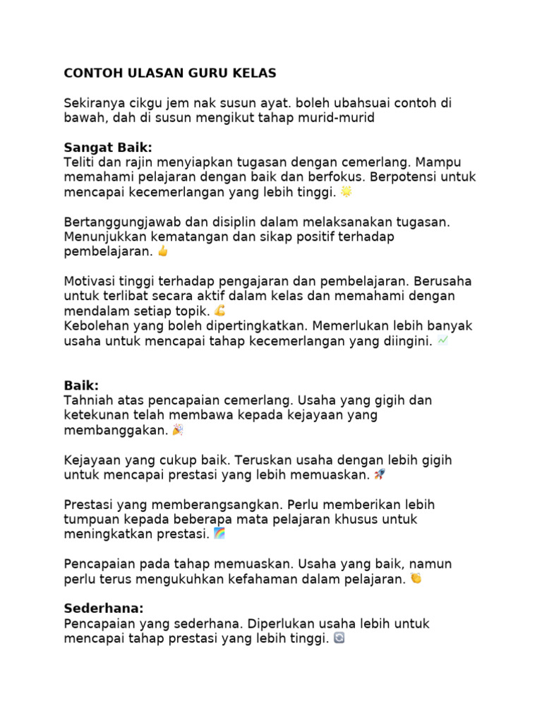 Contoh Ulasan Guru Kelas | PDF