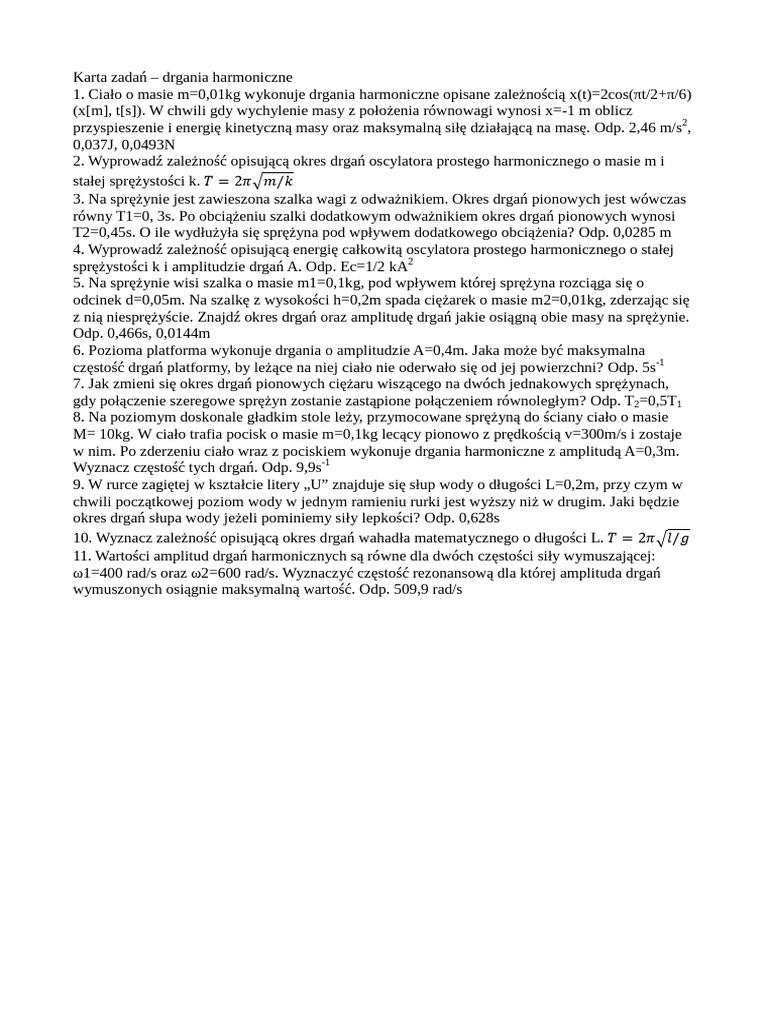 Zajęcia NR 6 - Drgania Harmoniczne | PDF
