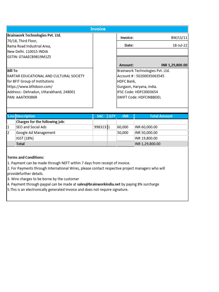 BFIT - DM - Invoice - July'22 | PDF