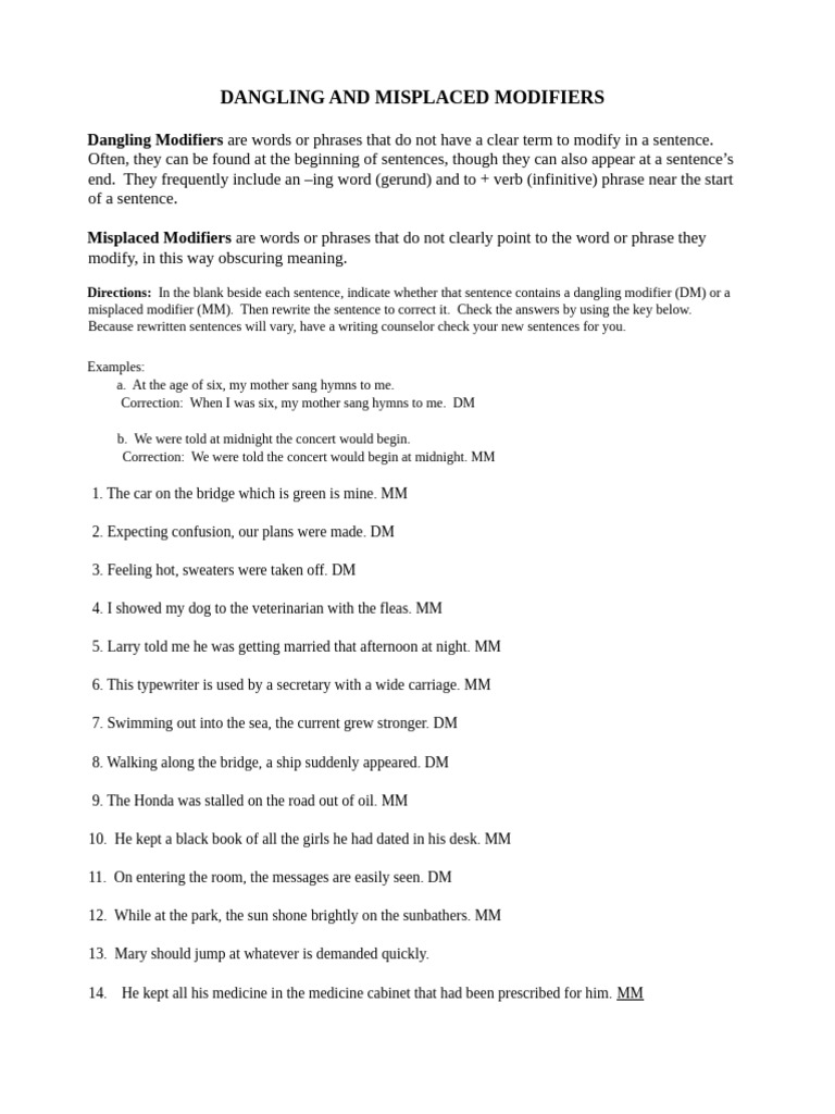 Dangling and Misplaced Modifiers | PDF