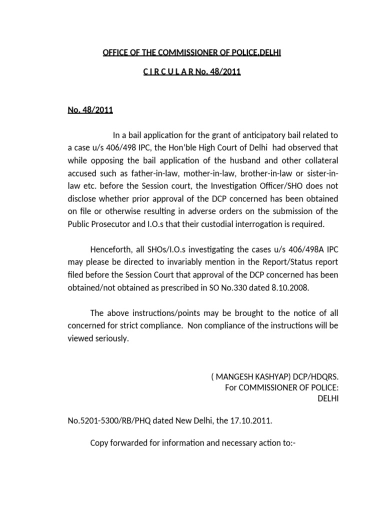 Delhi Police Circular on Bail Procedures | PDF