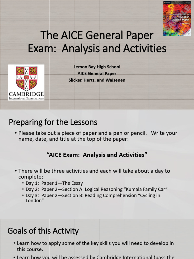 AICE Exam Analysis Activities | PDF | Essays | Reading Comprehension