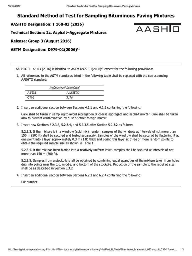 AASHTO T 168 Standards Overview | PDF