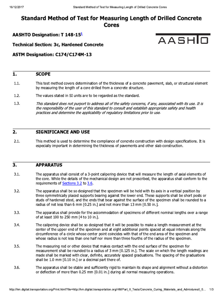 T 148-15 Measuring Length of Drilled Concrete Cores | PDF