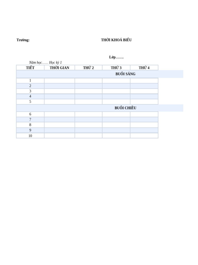 Mau Thoi Khoa Bieu Excel 3 | PDF