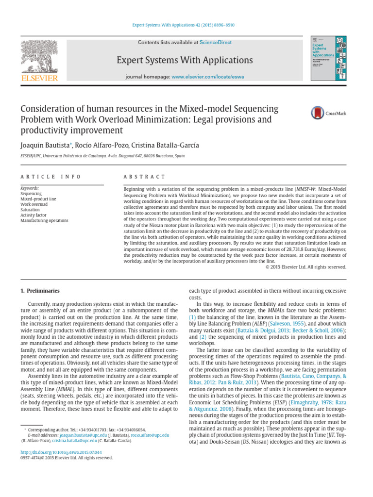 Consideration of Human Resources in The Mixed-Model Sequencing Problem ...