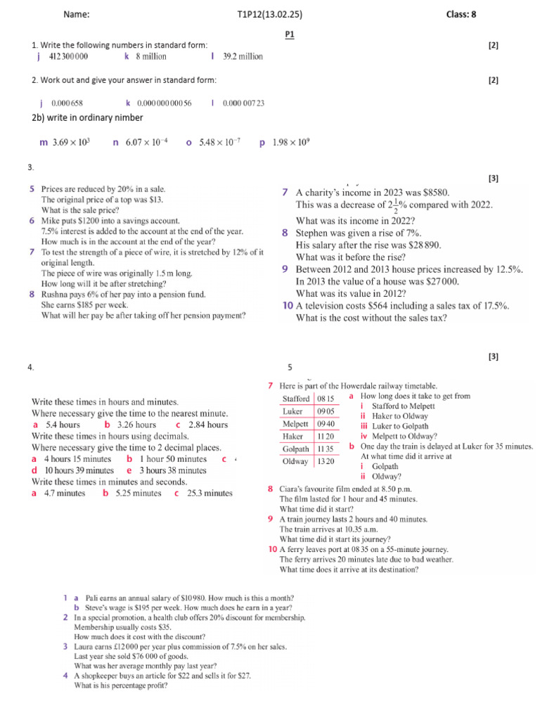 15 Feb - Class 8 Practice - P1 P2 | PDF