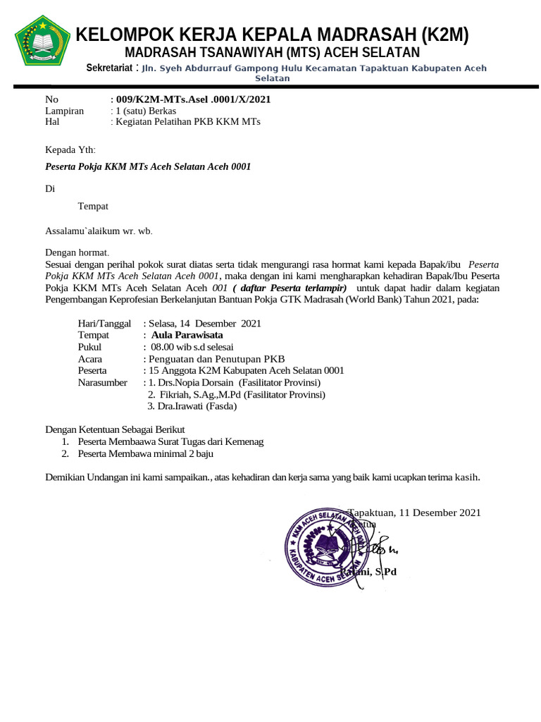 Surat Undangan Peserta PKB Penutupan | PDF