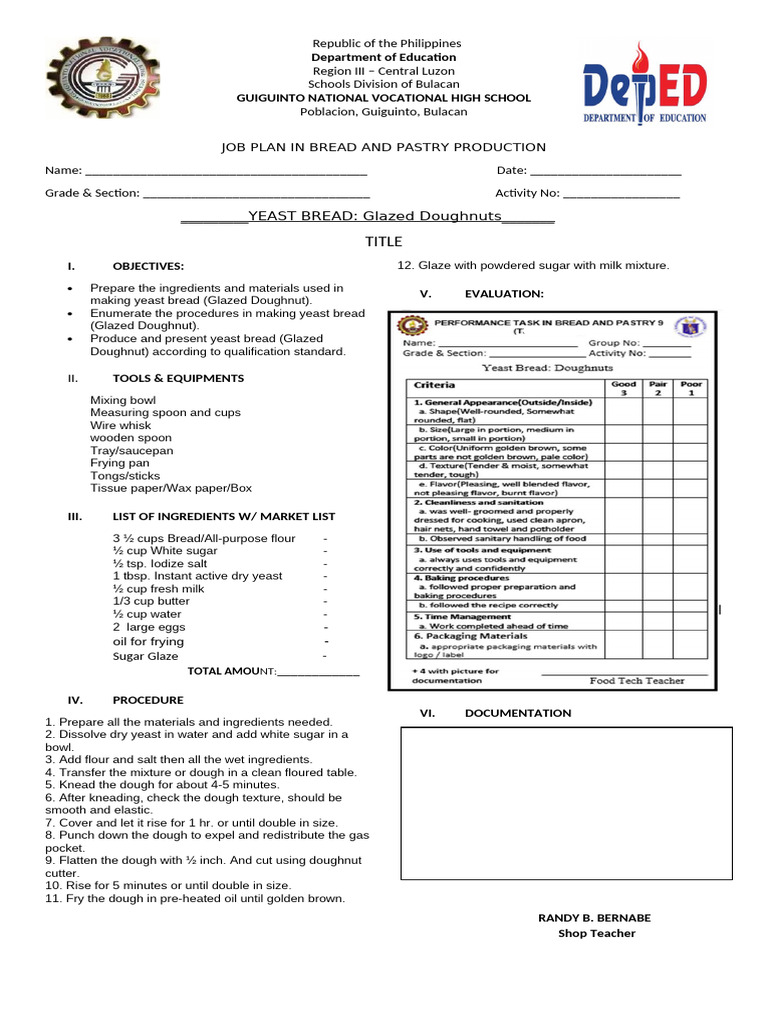 Food Tech Job Plan BPB Pastry | PDF | Cakes | Baking