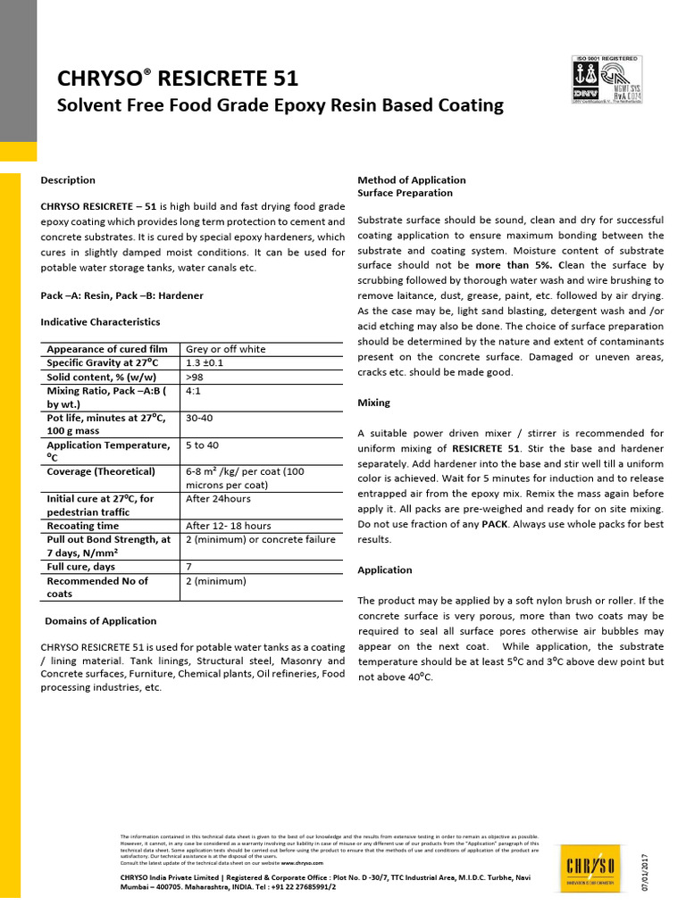 CHRYSO RESICRETE 51 | PDF | Concrete | Epoxy