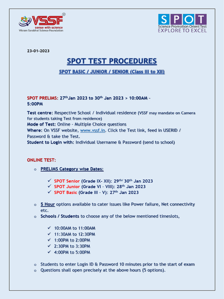 VSSF Online Spot Prelims Exam Details | PDF | Button (Computing ...