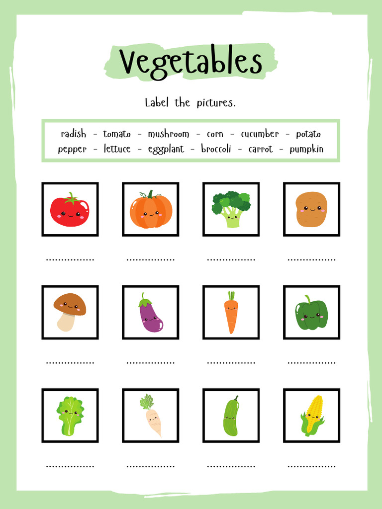 Colorful Illustrated Vegetable Identification Worksheet PDF | PDF