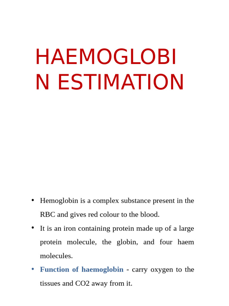 Hb estimation (1) | PDF | Hemoglobin | Hematology