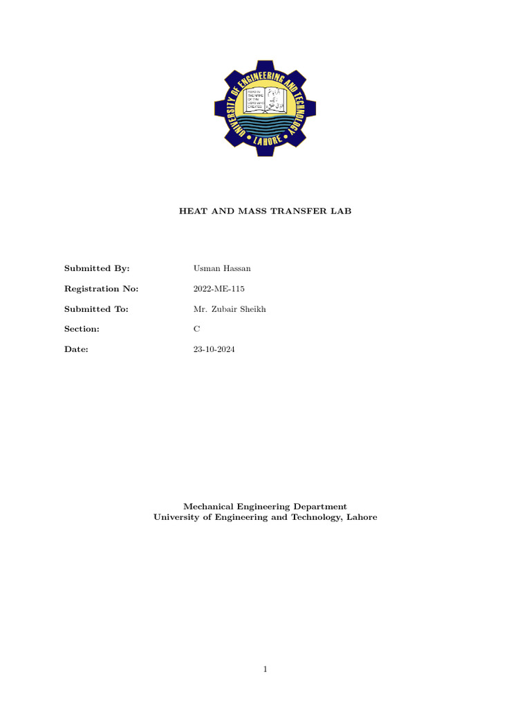 Heat and Mass Transfer Lab | PDF | Thermal Conduction | Heat Transfer