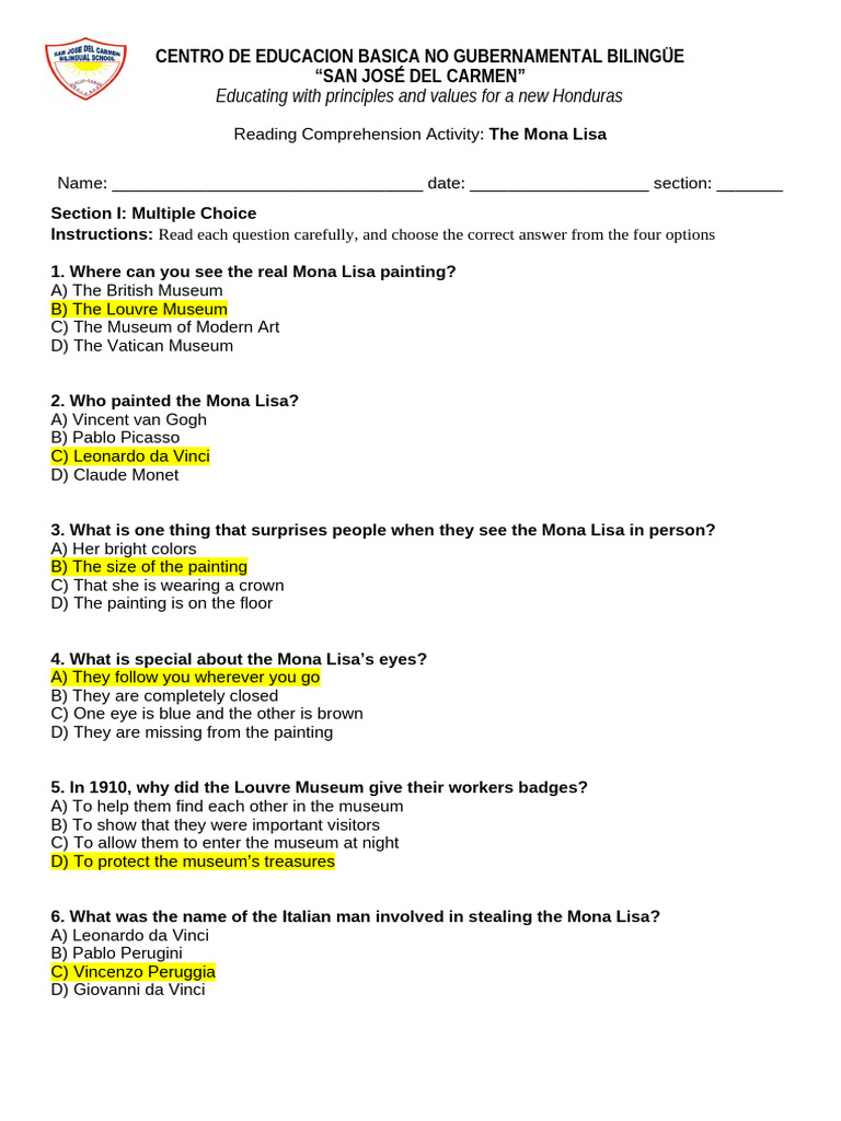 Bilingual Student Reading Quiz | PDF | Paintings