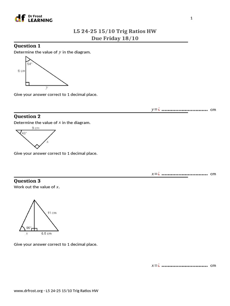 Trigonometry Ratios Homework Questions | PDF