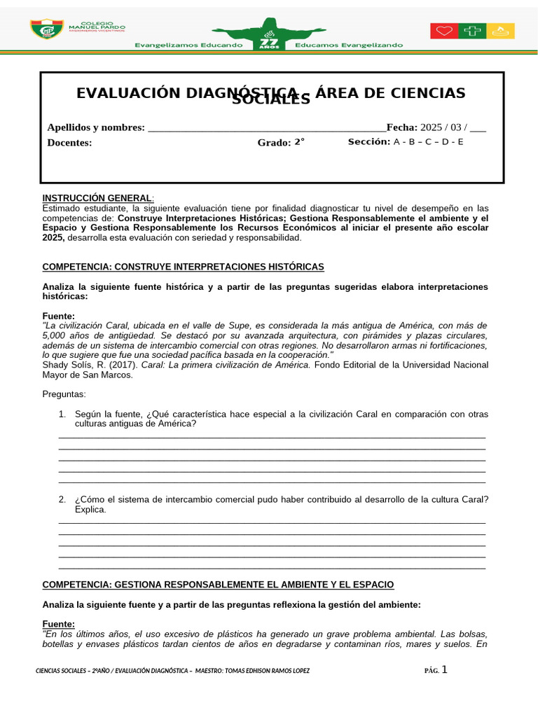 2do - Eval. Diagnostica A CC - Ss 2025 | PDF | El plastico | Economias