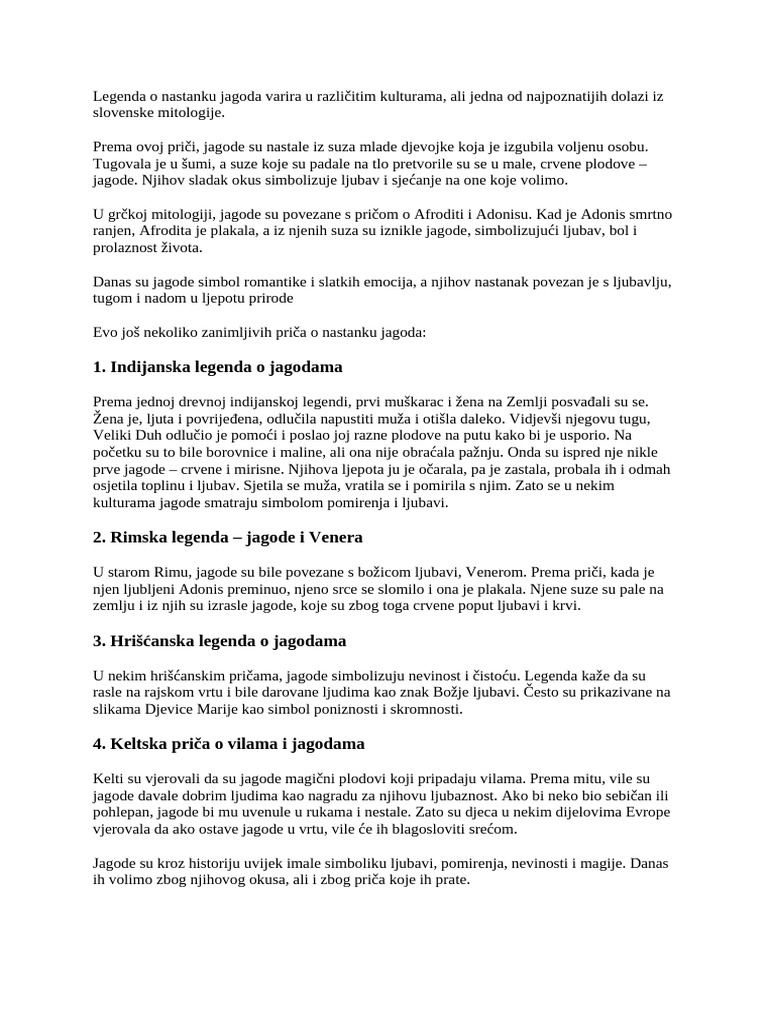 Legenda o Nastanku Jagoda Varira U Različitim Kulturama | PDF